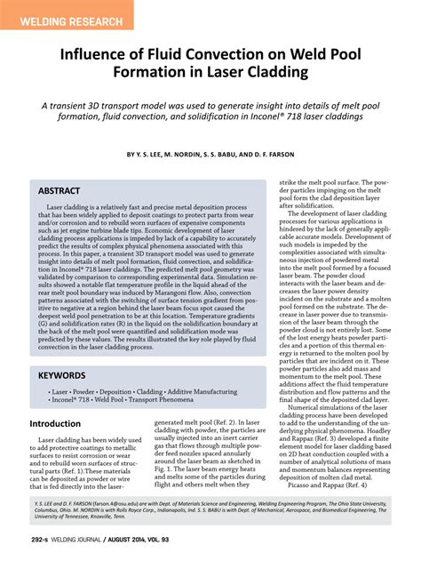 Pdf Influence Of Fluid Convection On Weld Pool Formation In Laser