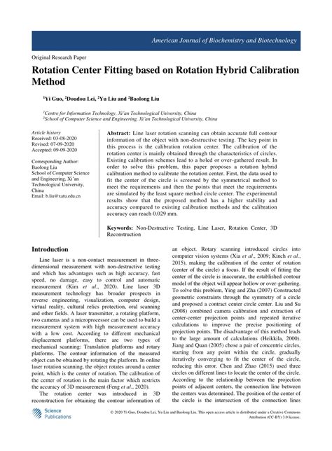 Pdf Rotation Center Fitting Based On Rotation Hybrid Calibration Method