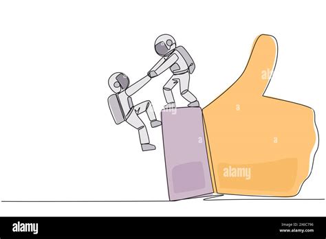 Continuous One Line Drawing Astronaut Helps Colleague Climb Big Finger