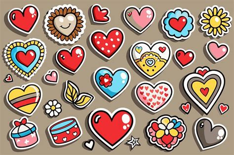 Printable Cute Love Heart Sticker Set Graphics Adorable Diy Stickers