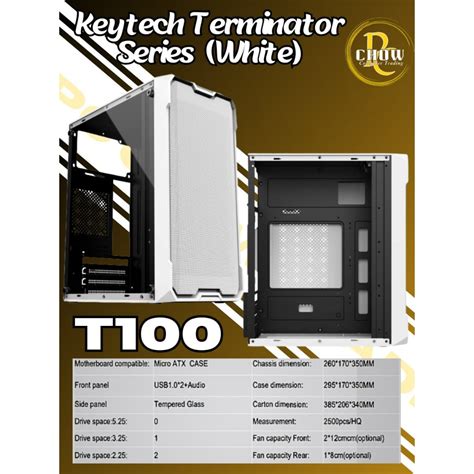 PC CHOW KEYTECH T100 Tempered Glass Gaming PC Desktop Case MICRO ATX MINI ATX CASE ONLY