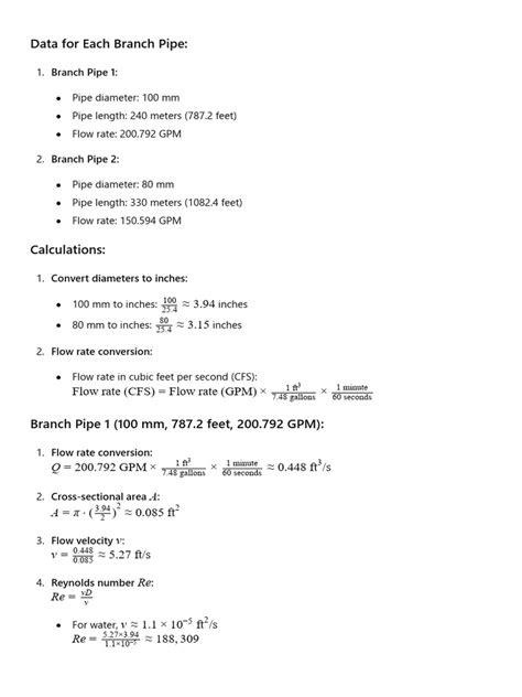 Brach Pipe Calculation Sheet Pdf Flow Measurement Gallon