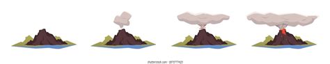 Different Stages Volcano Explosion Icons Set Stock Vector Royalty Free