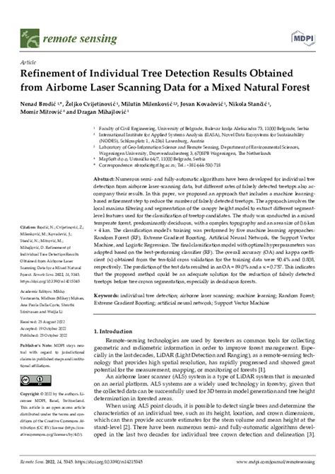 Pdf Refinement Of Individual Tree Detection Results Obtained From Airborne Laser Scanning Data