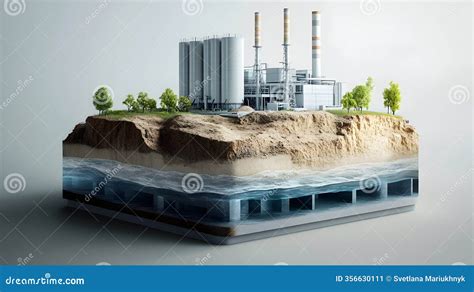 Industrial Plant With Exposed Geological Layers Representing Underground Structure And