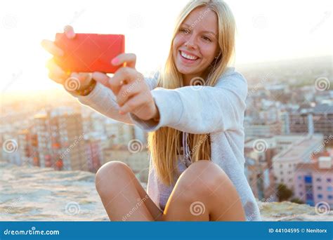 Beautiful Blonde Girl Taking A Selfie On The Roof Stock Image Image