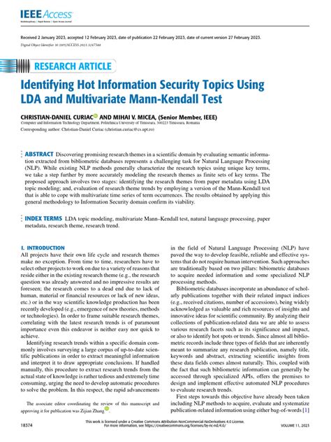 Identifying Hot Information Security Topics Using Lda And Multivariate Mann Kendall Test Pdf