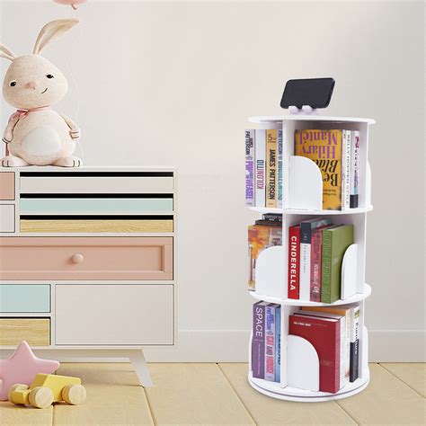 Miumaeov 3 Tier 360° Rotating Bookshelf Stackable Book Shelves Floor