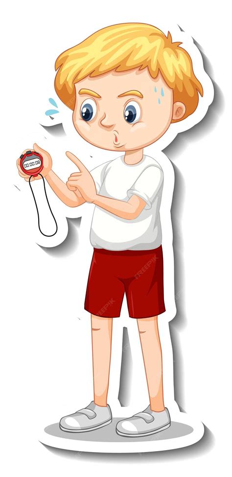 Free Vector Sticker Design With A Coach Boy Holding Timer