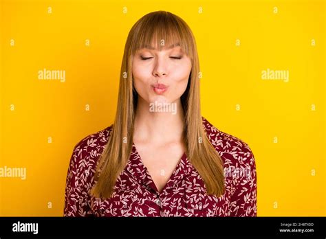 Photo Of Young Beautiful Woman Pouted Lips Send Air Kiss Romantic