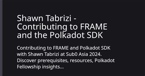 Shawn Tabrizi Contributing To Frame And The Polkadot Sdk Polkadot Ecosystem