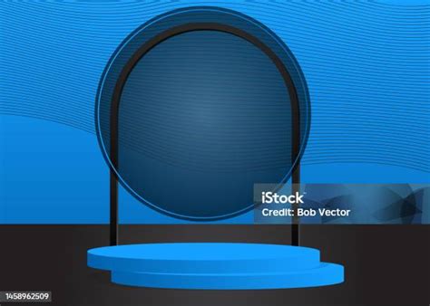 추상 모형 제품 디스플레이 검정과 파랑 벡터 3d 룸 실린더 받침대 연단 프레젠테이션을 위한 무대 쇼케이스 미래 공상 과학