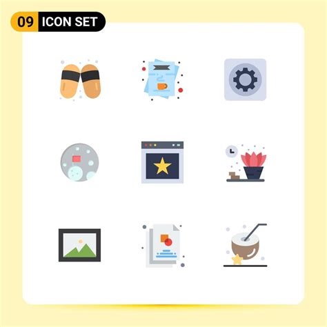 Pictogram Set Of 9 Simple Flat Colors Of Planet Flag Order Moon Setting Editable Vector Design
