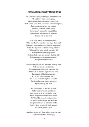 THE CANONIZATION BY JOHN DONNE Pdf