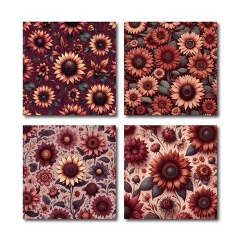 Maroon Sunflower Digital Papers By ELKS ART STUDIO TPT