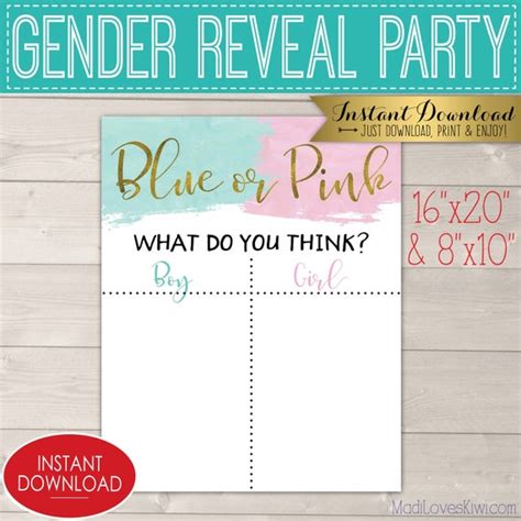 Blue Or Pink Gender Reveal Voting Board Printable Party Decorations