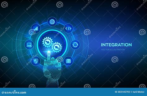 Integration Data System System Integration Concept On Virtual Screen Industrial Smart