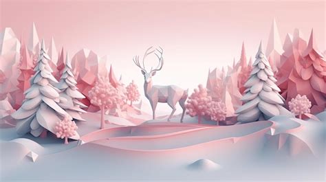 Premium Ai Image Christmas Winter Forest And Deer Pastel Background