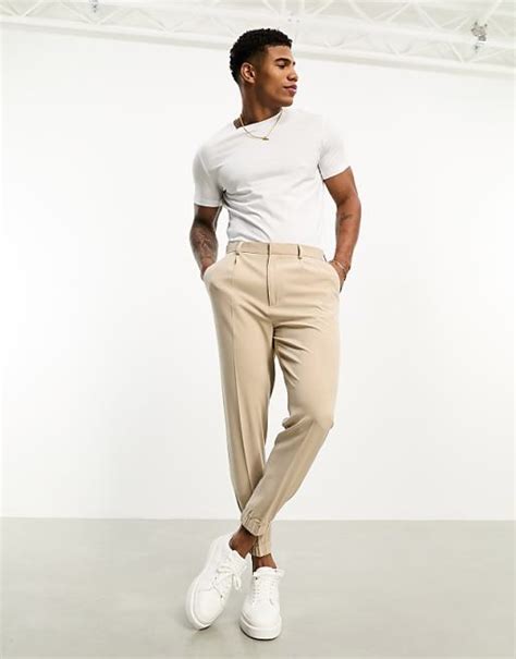 Asos Design Tapered Smart Joggers In Stone Asos