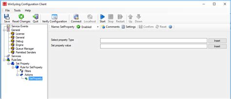 how to setup a set property action winsyslog