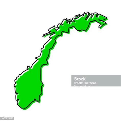 Simple Outline Map Of Norway Stylized Line Design向量圖形及更多挪威圖片 挪威 地圖