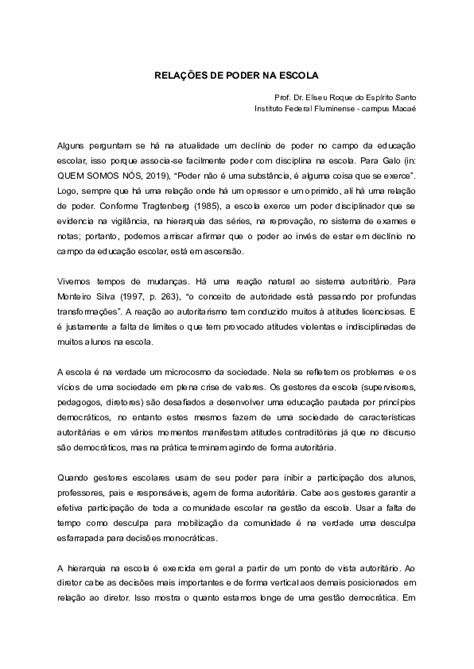 Pdf RelaÇÕes De Poder Na Escola