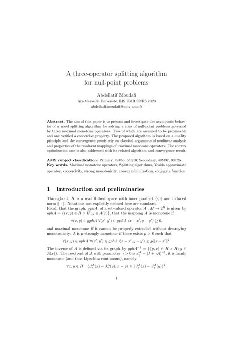 Pdf A Three Operator Splitting Algorithmfor Null Point Problems