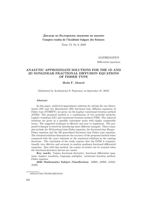 Pdf Analytic Approximate Solutions For The 1d And 2d Nonlinear