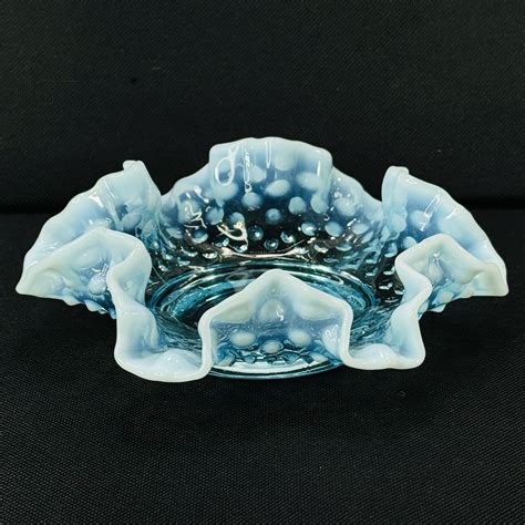 Fenton Aqua Opalescent Hobnail Bon Bon Dish