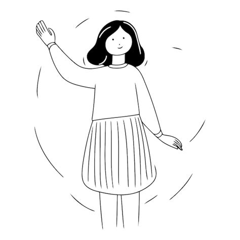 Vector Illustration Of A Girl Waving Her Hand Hand Drawn Style