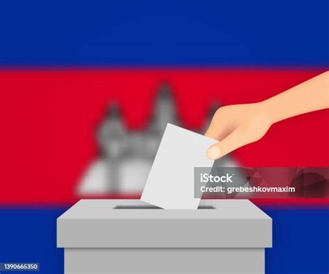 캄보디아 선거 배너 배경 디자인에 대한 흐린 Fla 템플릿이있는 투표함 Referendum에 대한 스톡 벡터 아트 및 기타