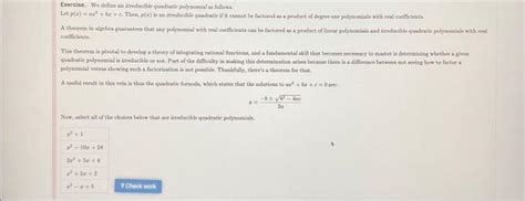 Solved Exercise We Define An Irreducible Quadratic