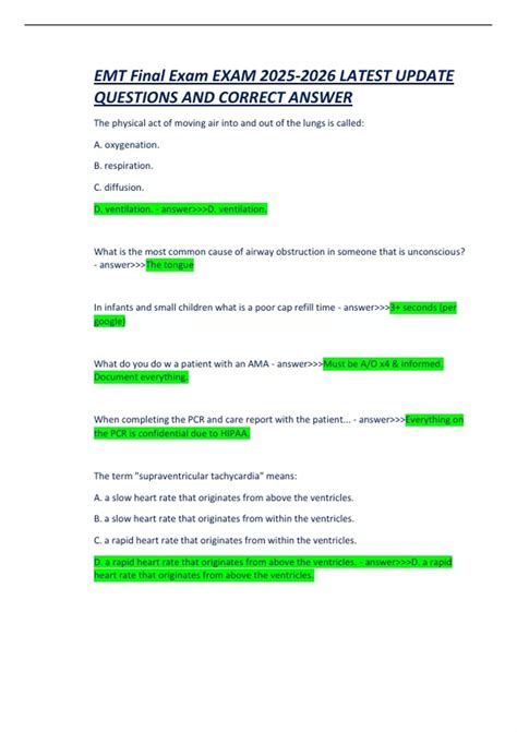 Emt Final Exam 2025 2026 Latest Updated Questions And Correct Answers Comprehensive