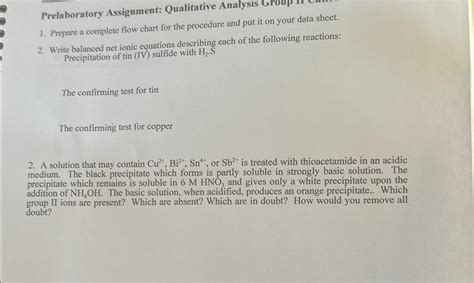 Solved Prelaboratory Assignment Qualitative AnalysisPrepare Chegg