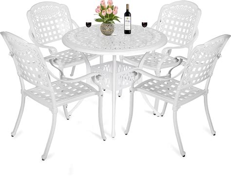 Meetwarm 5 Piece Outdoor Patio Dining Set All Weather Cast Aluminum