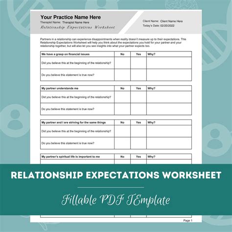 Relationship Expectations Worksheet Editable Fillable Pdf Template