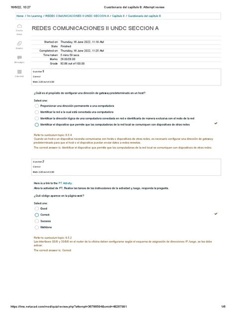 Cuestionario Del Capítulo 8 Attempt Review Pdf Datos De Computadora Internet