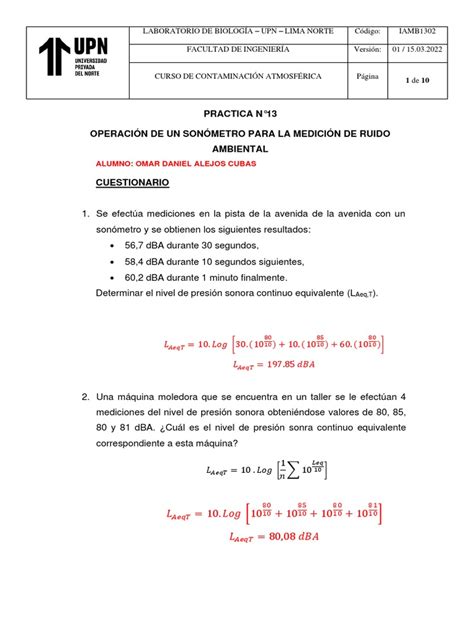 Jp Pract Lab 13 Omar Alejos Cubas Pdf Decibel Ruido