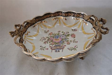 PORCELANOWA PATERA BRĄZ kwiatki kwiaty LIŚCIE oficjalne archiwum Allegro