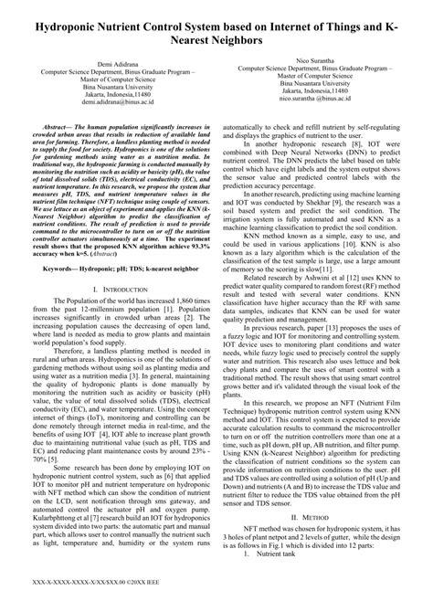 PDF Hydroponic Nutrient Control System Based On Internet Of Things And K Nearest Neighbors