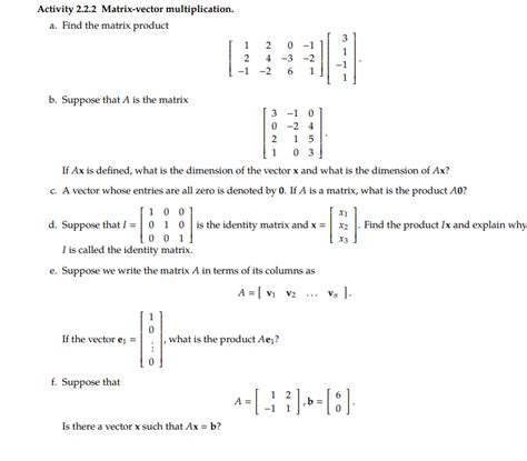 Solved Activity 222 Matrix Vector Multiplication A Find