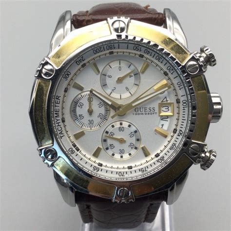 Guess Chronograph Waterpro Watch Men 45mm Gold Silver Tone 100m New