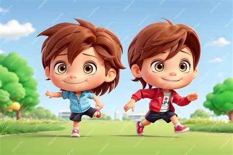 Premium Photo Cute Chibi Boy And Girl Short Hair With Running Sport