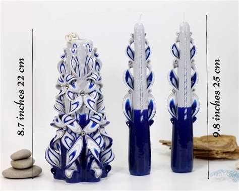 Blue Gray Wedding Carved Candles Unity Candle For Wedding Etsy