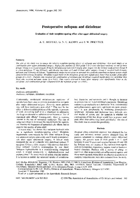 Pdf Postoperative Nefopam And Diclofenac Evaluation Of Their Morphine