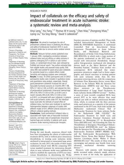 Pdf Impact Of Collaterals On The Efficacy And Safety Of Endovascular Treatment In Acute