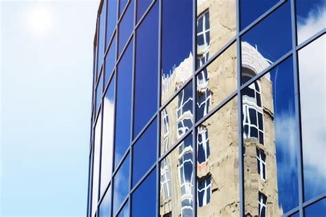 Premium Photo Sun Light Sky Cloud Reflection In Glass Office Building