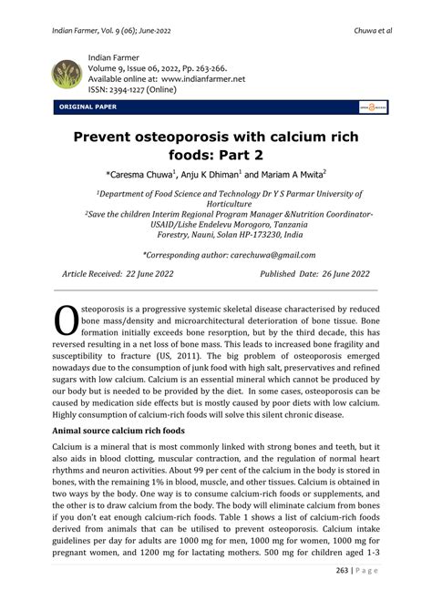 Pdf Prevent Osteoporosis With Calcium Rich Foods Part 2