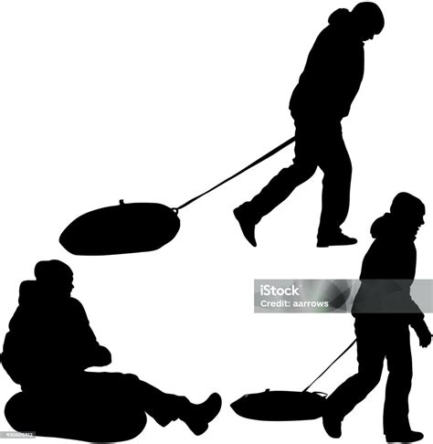 남자와 재미의 설정된 실루엣 흰색 바탕에 풍선 고무 튜브 썰매 겨울에 대한 스톡 벡터 아트 및 기타 이미지 겨울 계절