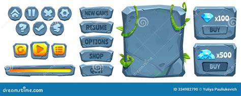 Jungle Stone Game Ui Sign Frame Cartoon Vector 334071159